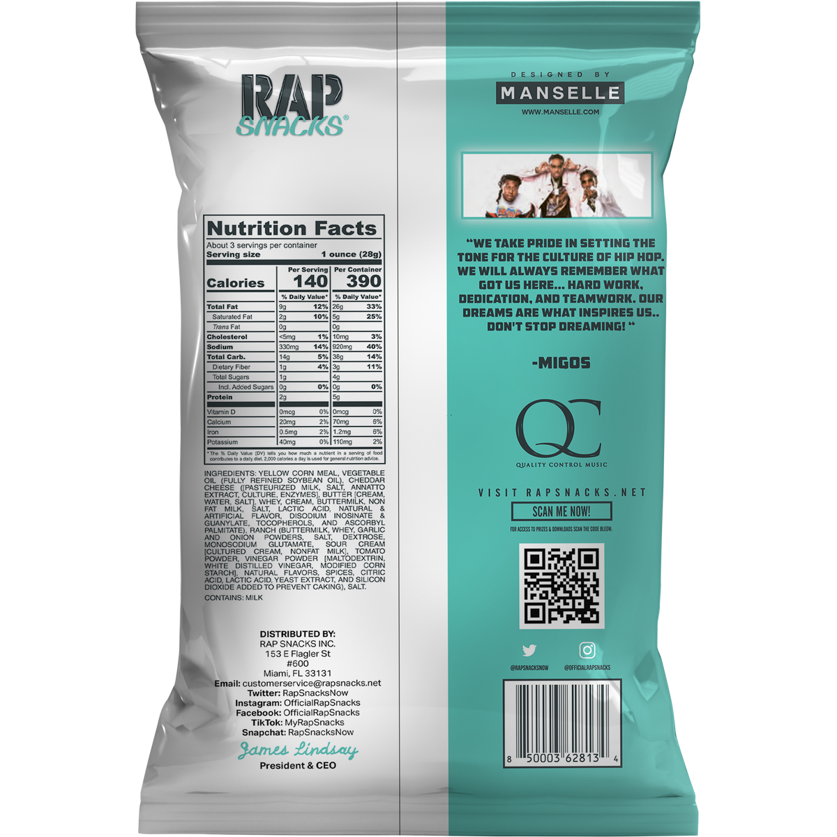 Rap Snacks Migos White Cheddar With a Dab of Ranch Cheese Puffs (2.5oz – OFFICIAL RAP SNACKS