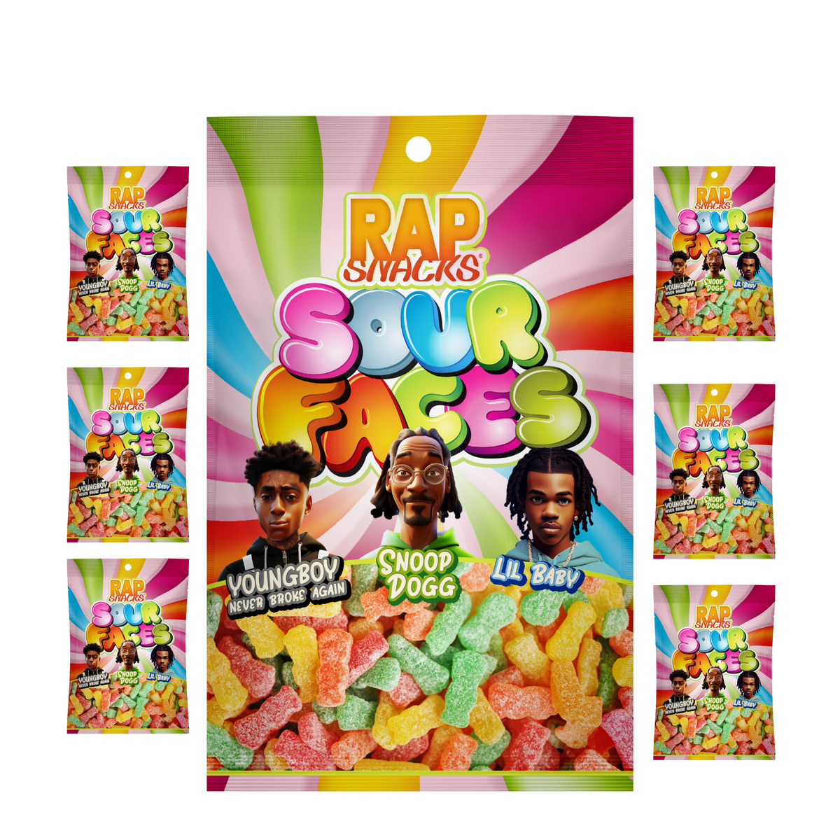 Rap Snacks Sour Gummy Candy Faces (6-Pack) – OFFICIAL RAP SNACKS